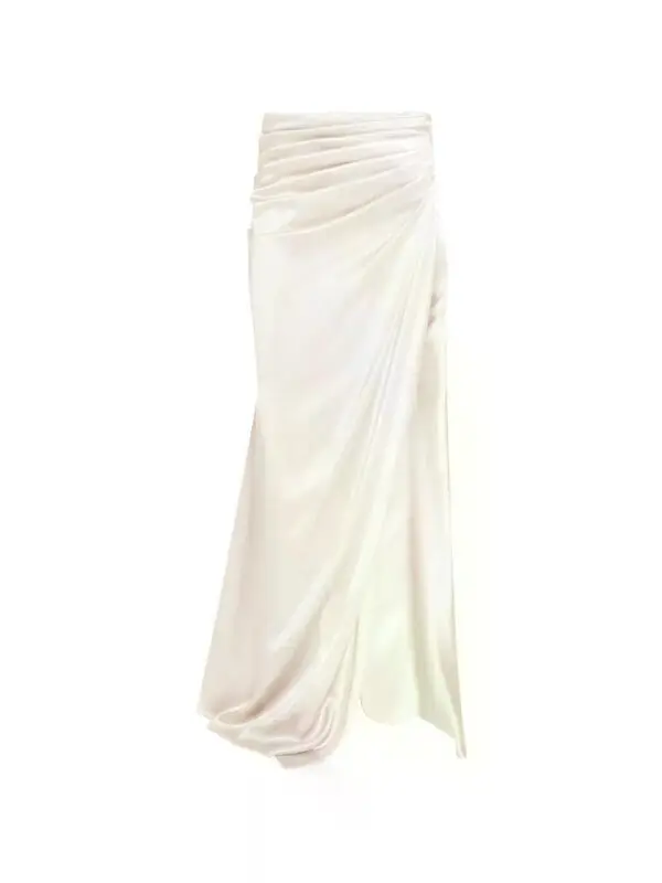 ALEXIA & ANTONIA Draped Maxi Skirt With Slit - Neutrals