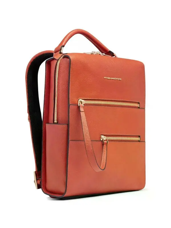 PIQUADRO Leather Zip Backpack - Orange