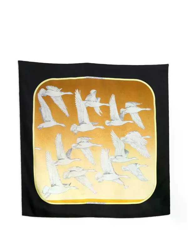 Hermès 1970s Oiseaux Migrateurs Silk Scarf - Black