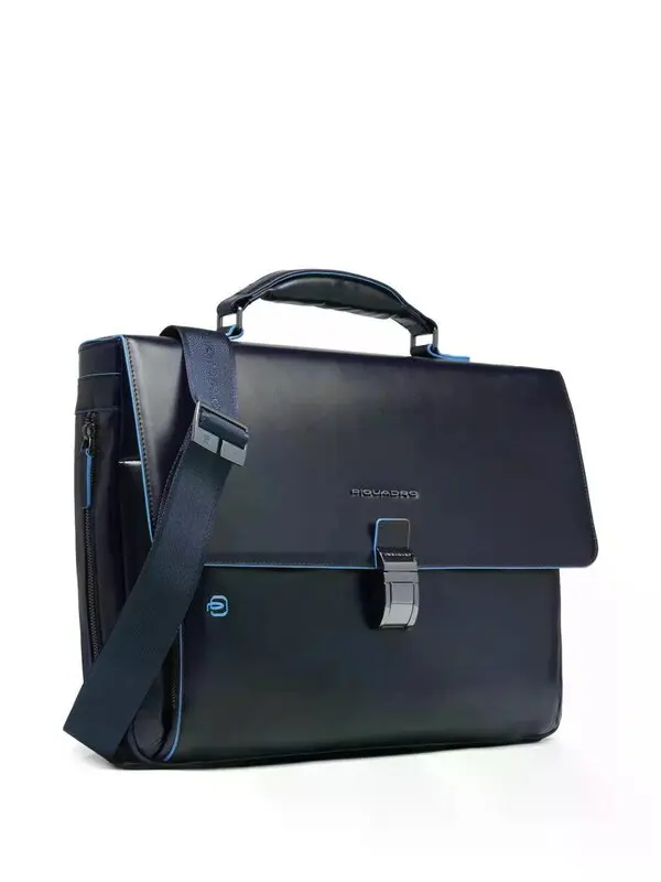 PIQUADRO Expandable Leather Briefcase - Blue