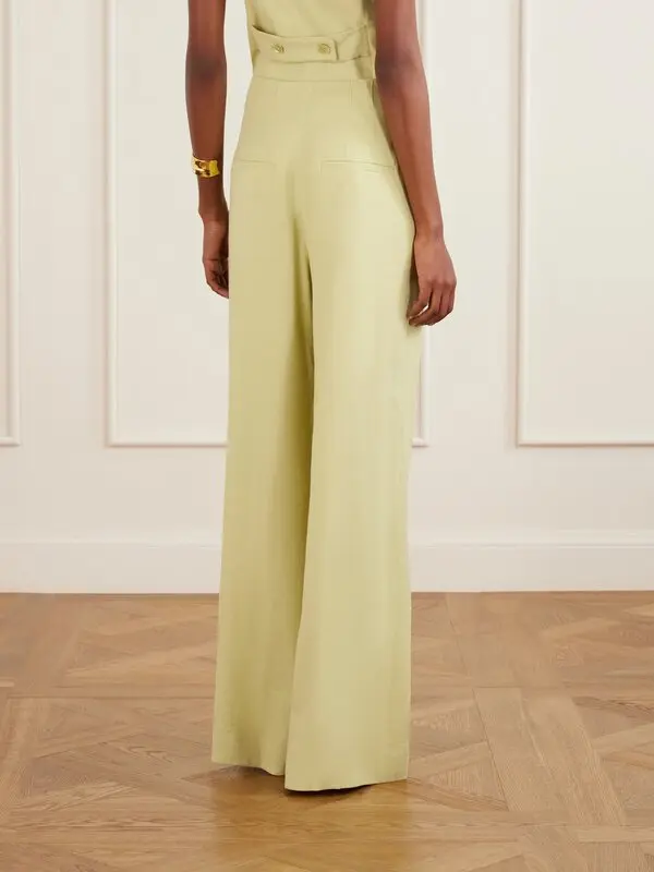 Veronica Beard Hoyt Linen-blend Twill Wide-leg Pants - Green