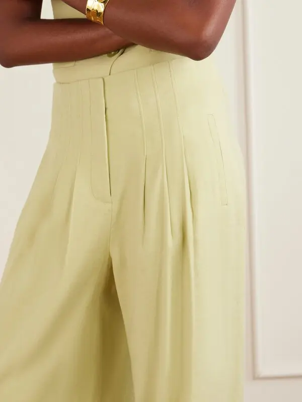 Veronica Beard Hoyt Linen-blend Twill Wide-leg Pants - Green