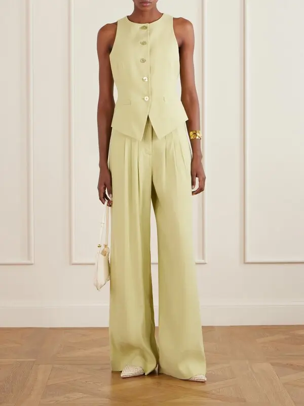Veronica Beard Hoyt Linen-blend Twill Wide-leg Pants - Green