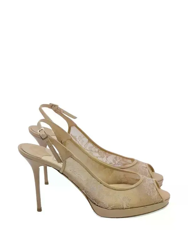 JIMMY CHOO Leather Lace Slingback Pumps