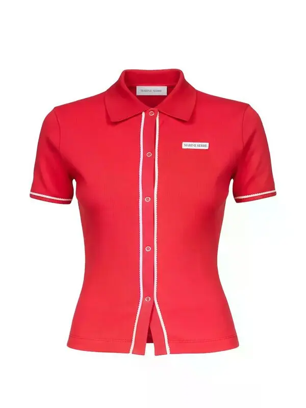 MARINE SERRE Ribbed-trim Polo Shirt - Red