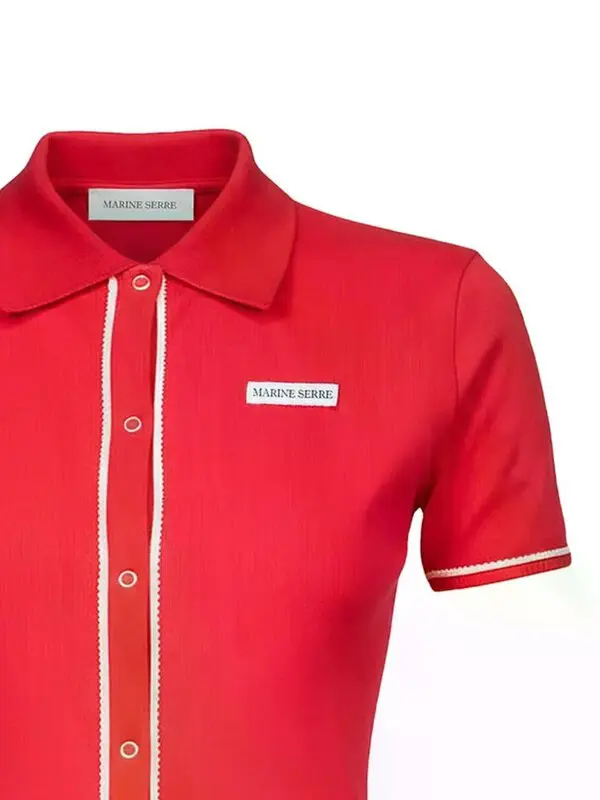 MARINE SERRE Ribbed-trim Polo Shirt - Red