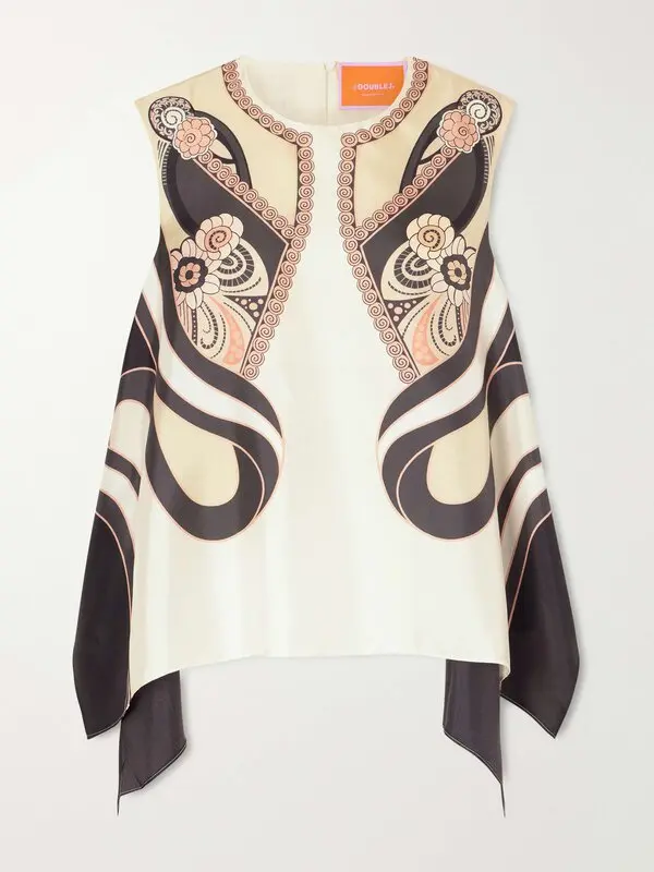 La DoubleJ San Carlo Asymmetric Printed Silk-twill Blouse - Cream