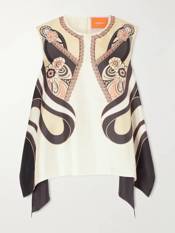 La DoubleJ San Carlo Asymmetric Printed Silk-twill Blouse - Neutrals