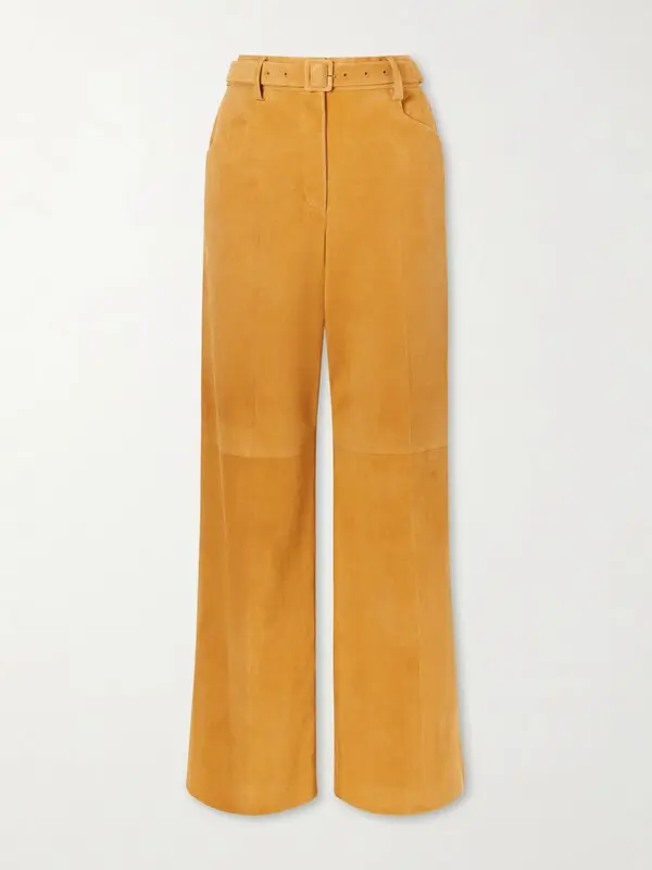 Gabriela Hearst Norman Belted Suede Straight-leg Pants - Yellow