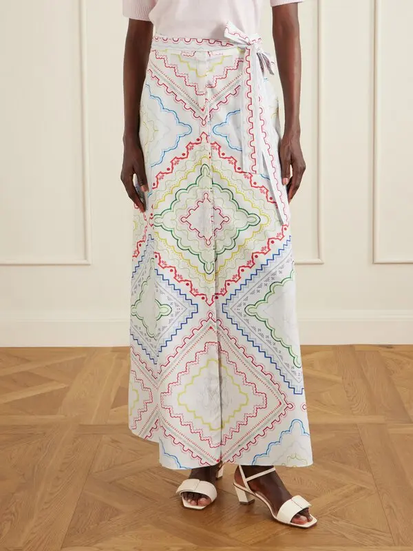 MARY KATRANTZOU Printed Cotton-blend Midi Wrap Skirt