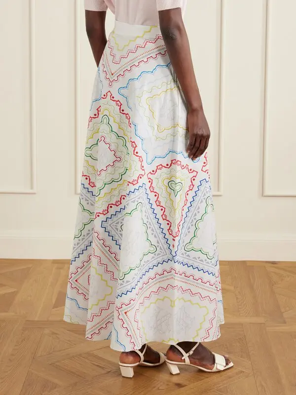 MARY KATRANTZOU Printed Cotton-blend Midi Wrap Skirt