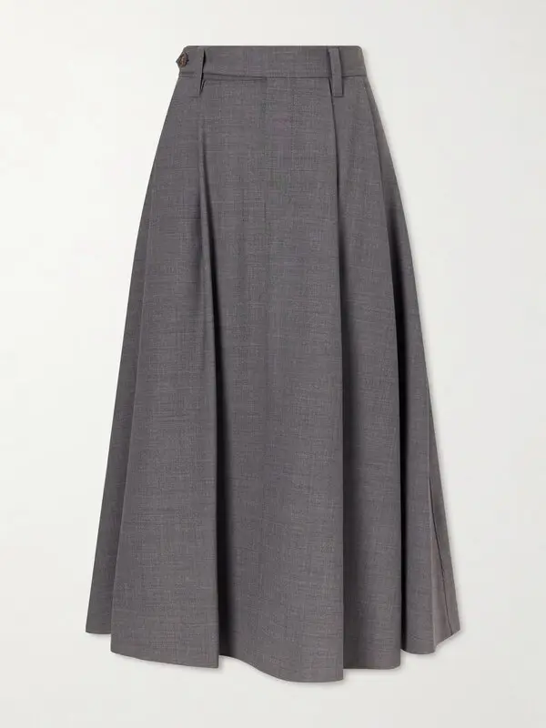 Brunello Cucinelli Pleated Wool-blend Midi Skirt - Gray