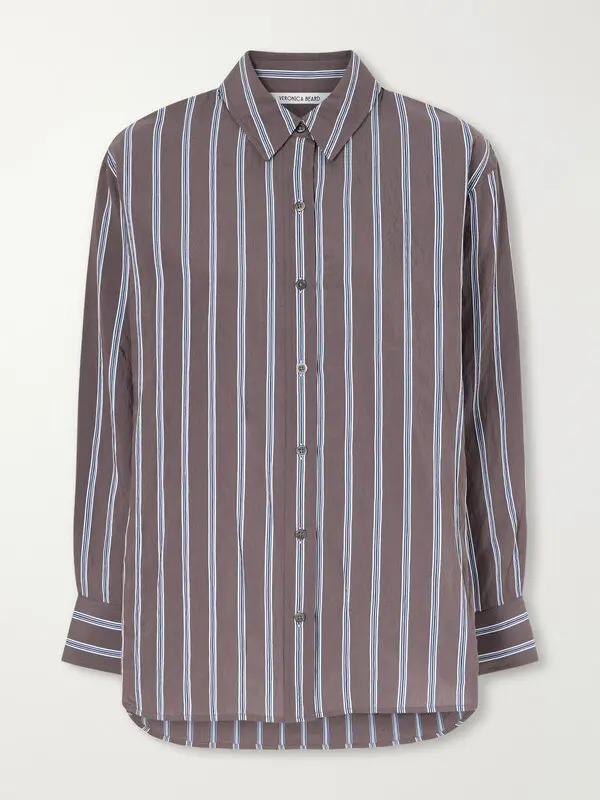 Veronica Beard Lloyd Striped Woven Shirt - Brown