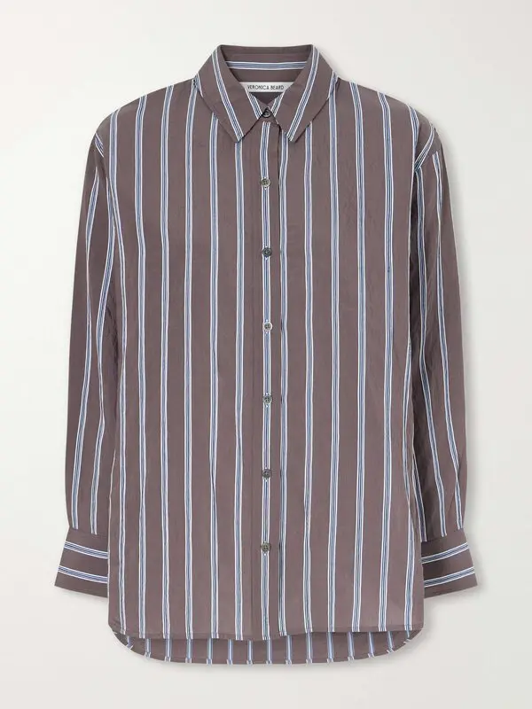 Veronica Beard Lloyd Striped Woven Shirt - Dark Brown
