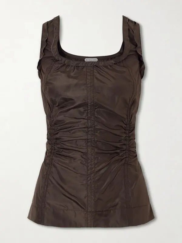 Bottega Veneta Gathered Paneled Silk-taffeta Tank - Brown