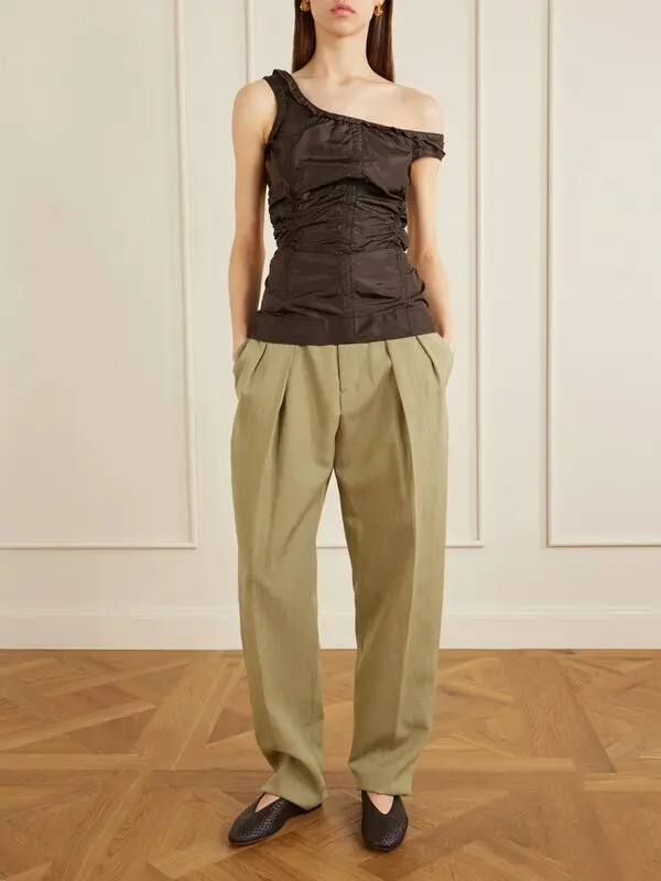 Bottega Veneta Gathered Paneled Silk-taffeta Tank - Brown