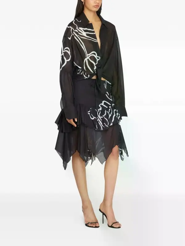 DONDE ESTEBAN Ruffled Floral-print Asymmetrical Midi Skirt