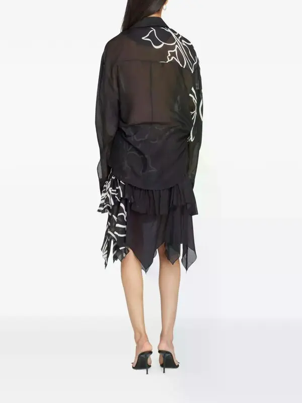 DONDE ESTEBAN Ruffled Floral-print Asymmetrical Midi Skirt