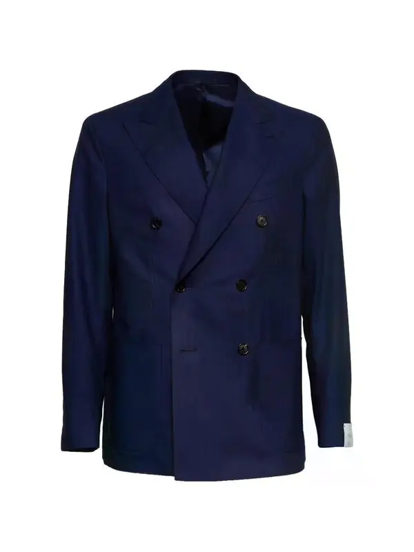 Caruso Double-breasted Patch-pocket Blazer - Blue