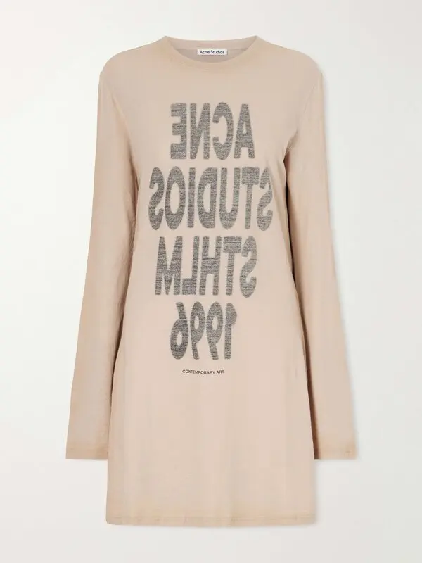 Acne Studios Printed Cotton-jersey Mini Dress - Beige