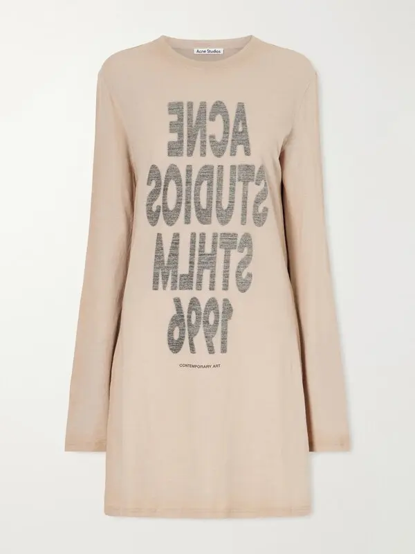 Acne Studios Printed Cotton-jersey Mini Dress - Neutrals