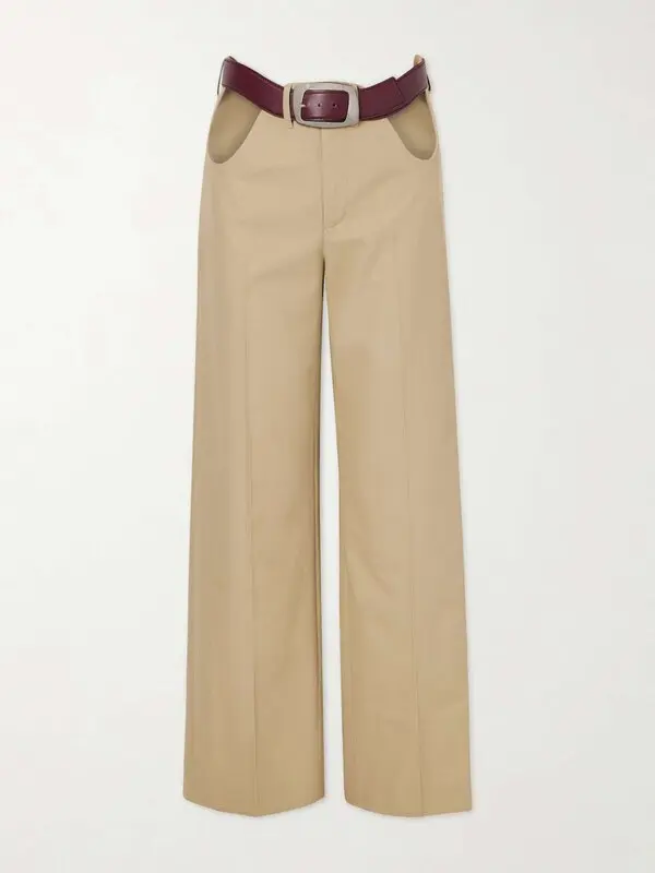 JEAN PAUL GAULTIER Cut-out Mid-rise Straight-leg Cotton Pants - Beige