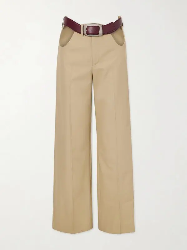 JEAN PAUL GAULTIER Cut-out Mid-rise Straight-leg Cotton Pants - Neutrals