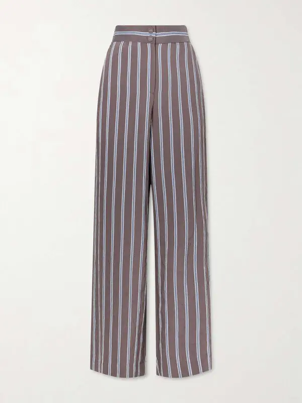 Veronica Beard Striped Wide-leg Pants - Dark Brown