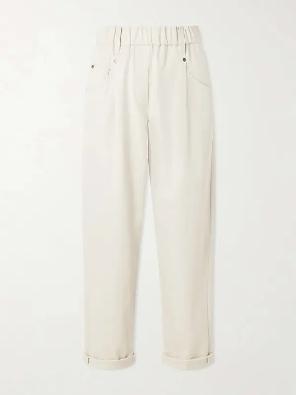 Brunello Cucinelli Tapered Cotton-blend Trousers - Sand