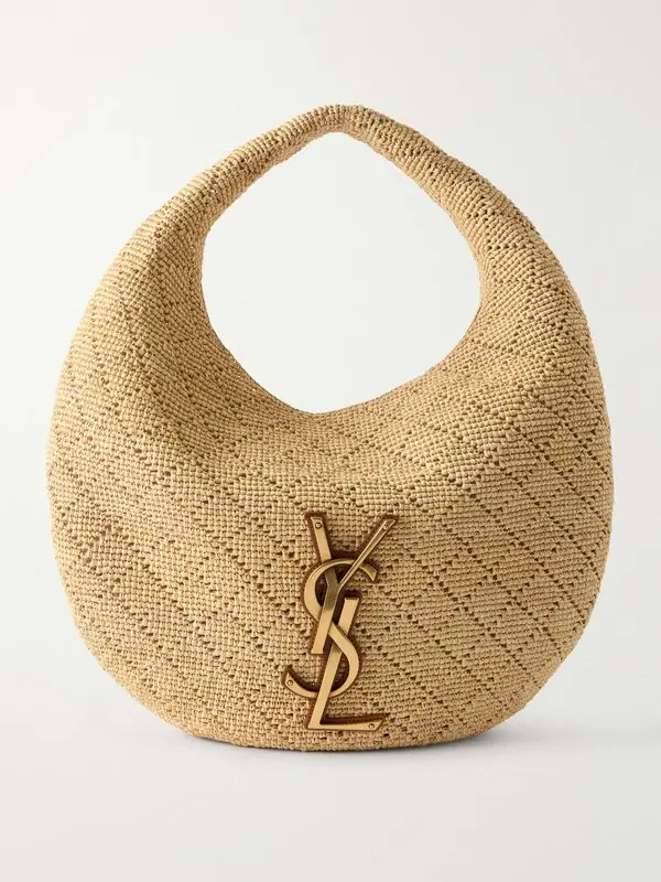 Saint Laurent Woven Raffia Hobo Shoulder Bag - Beige