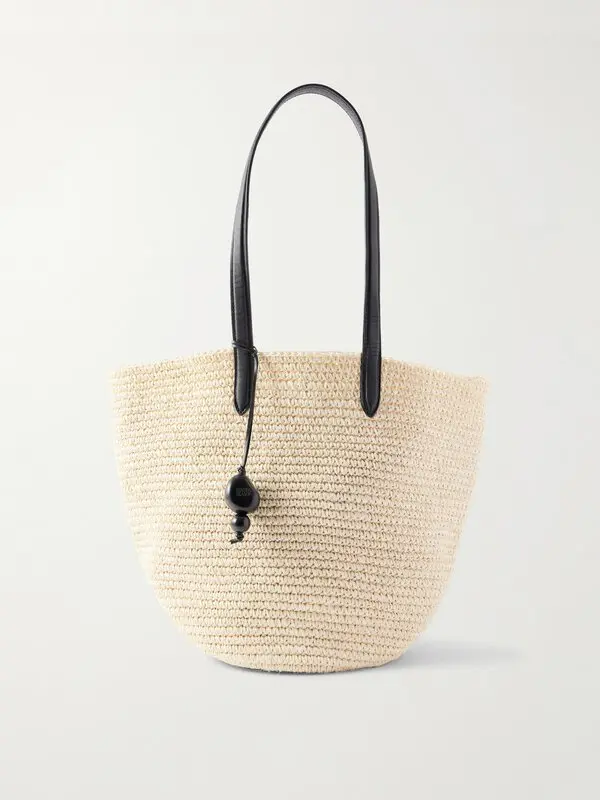 HUNTING SEASON Market Leather-trimmed Raffia Tote - Black