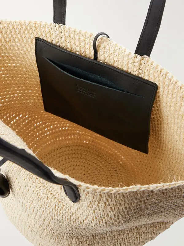 HUNTING SEASON Market Leather-trimmed Raffia Tote - Black