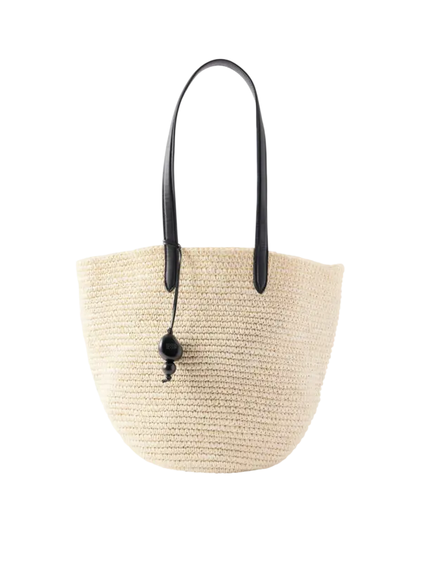 HUNTING SEASON Market Leather-trimmed Raffia Tote - Black