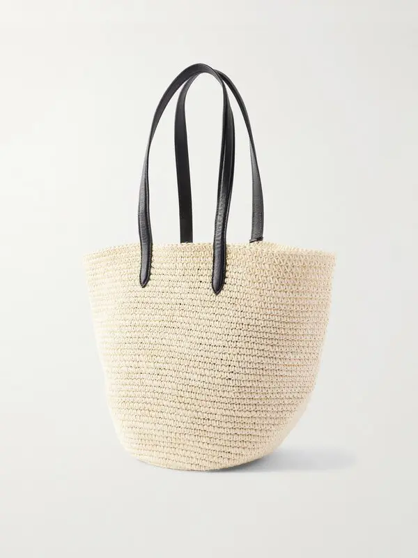 HUNTING SEASON Market Leather-trimmed Raffia Tote - Black