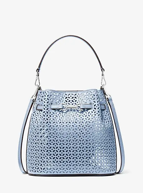Michael Kors Carson Small Floral Laser Cut Bucket Crossbody Bag - Blue