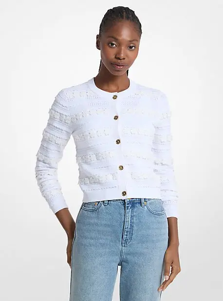 Michael Kors Floral Embellished Knit Cardigan - White