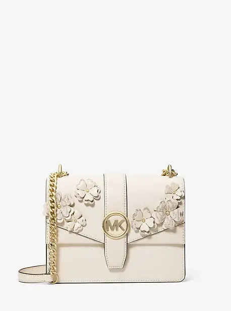 Michael Kors Greenwich Small Embellished Signature Logo Trim Crossbody Bag - Natural