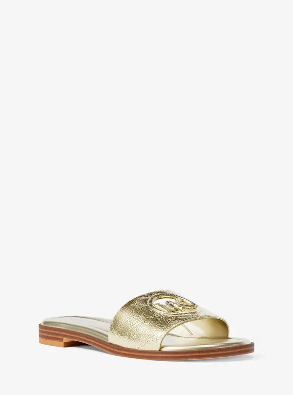 Michael Kors Carissa Crackled Metallic Slide Sandal - Gold