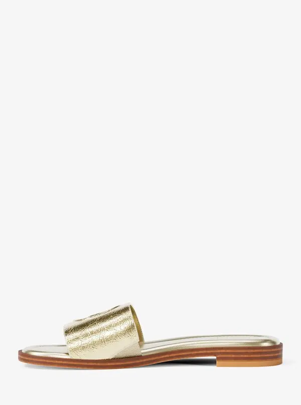 Michael Kors Carissa Crackled Metallic Slide Sandal - Gold