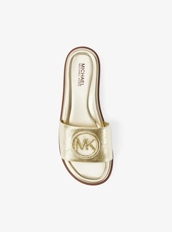 Michael Kors Carissa Crackled Metallic Slide Sandal - Gold