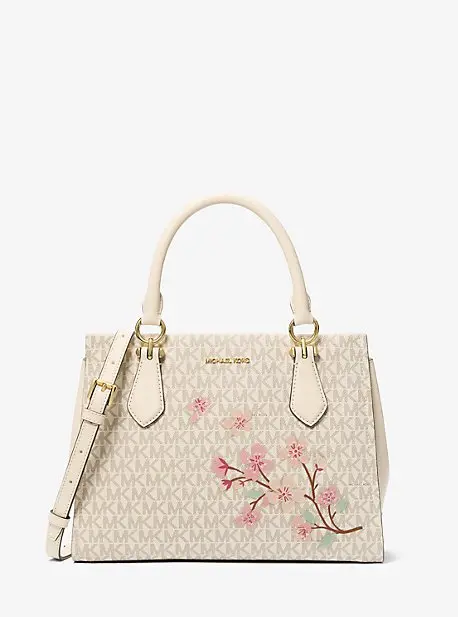 Michael Kors Marilyn Medium Embellished Signature Logo Satchel - Natural