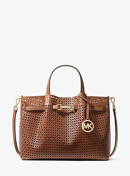Michael Kors Carson Medium Floral Laser Cut Satchel - Brown