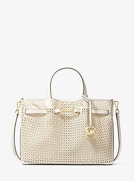 Michael Kors Carson Medium Floral Laser Cut Satchel - Natural