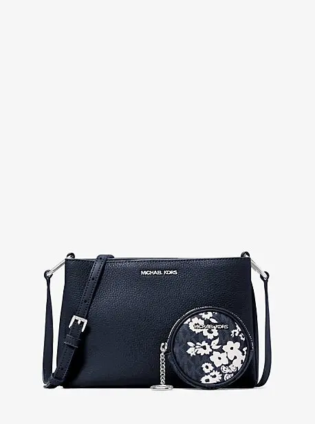 Michael Kors Trisha Pebbled Leather Crossbody Bag With Printed Signature Logo Pouch - Blue