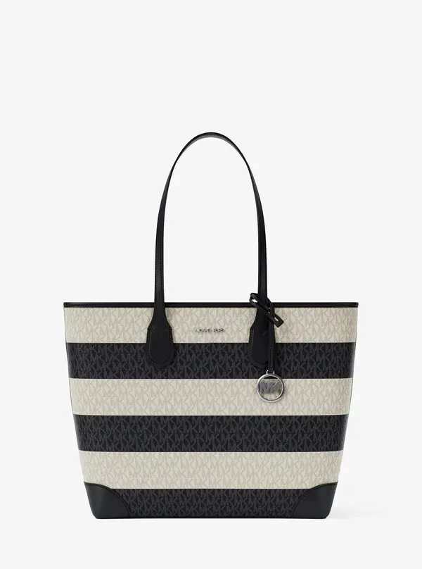 Michael Kors Eva Large Striped Signature Logo Tote Bag - Black
