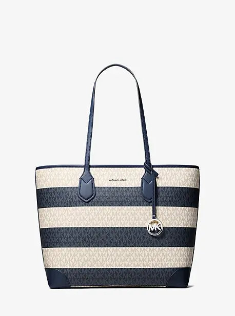Michael Kors Eva Large Striped Signature Logo Tote Bag - Blue