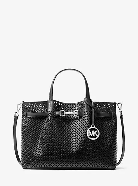 Michael Kors Carson Medium Floral Laser Cut Satchel - Black