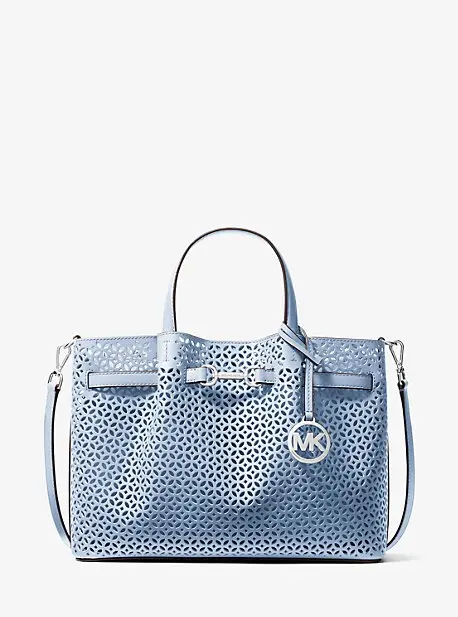 Michael Kors Carson Medium Floral Laser Cut Satchel - Blue