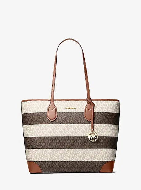 Michael Kors Eva Large Striped Signature Logo Tote Bag - Natural