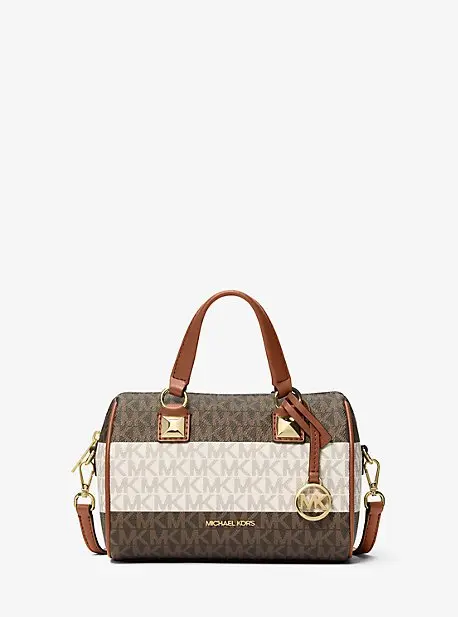 Michael Kors Small Striped Signature Logo Duffle Crossbody Bag - Natural